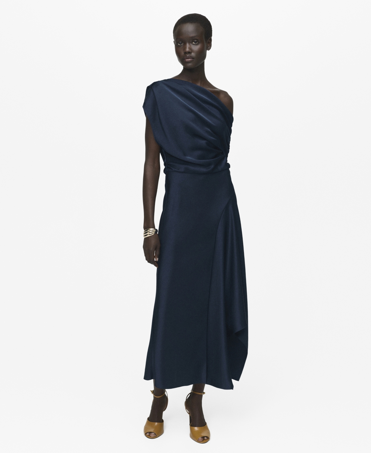 Click here for Mango Womens Asymmetrical Satin Dress - Night Blue prices