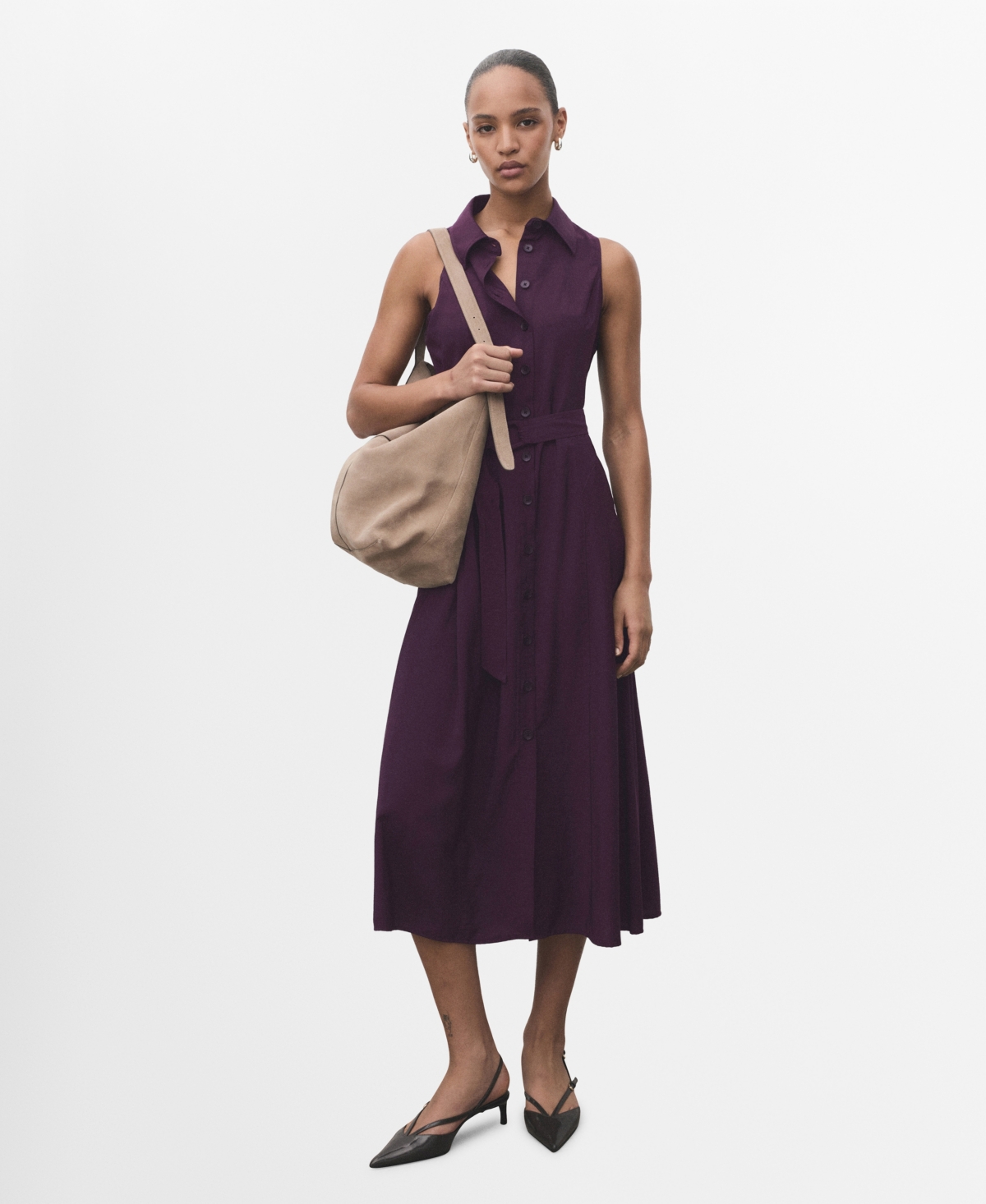 Click here for Mango Womens Belt Shirt Dress - Purple prices