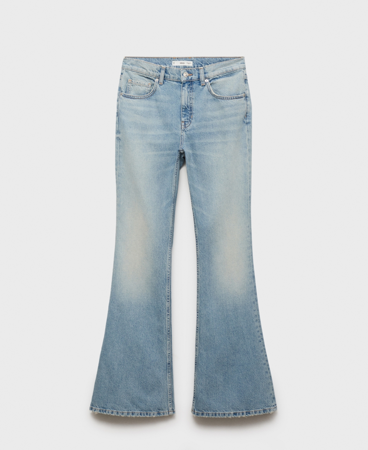 Click here for Mango Womens Mid-Rise Flared Jeans - Medium Blue prices