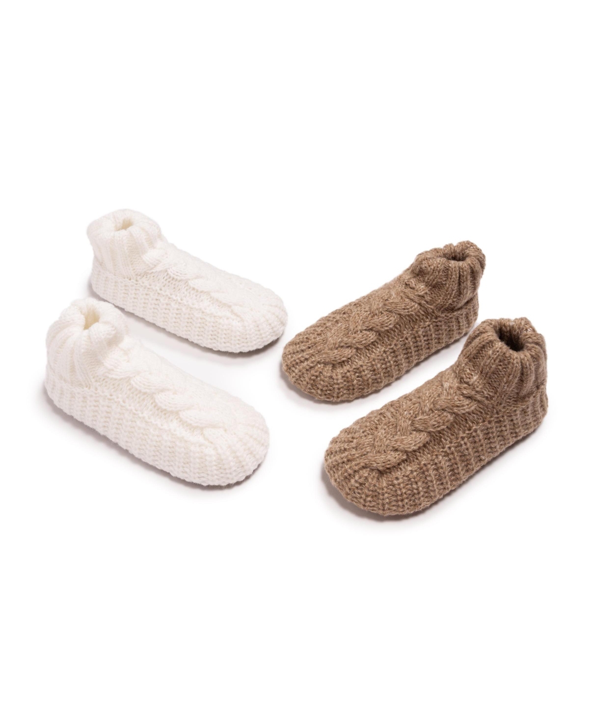 Muk Luks Womens Cuffed Sweater Knit Ballerina - 2 Pair Pack - Beige/ivory