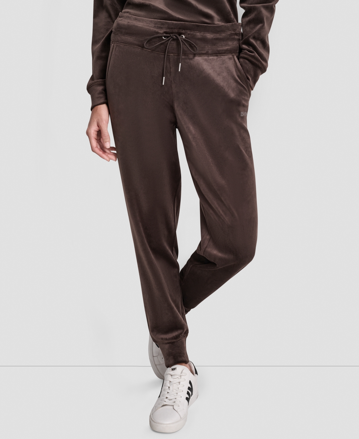 Click here for Dkny Womens Platinum Velour Rhinestone Logo Slim F... prices