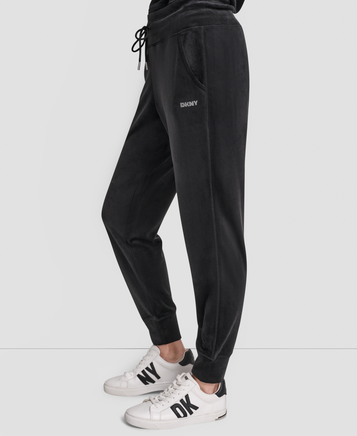 Click here for Dkny Womens Platinum Velour Rhinestone Logo Slim F... prices