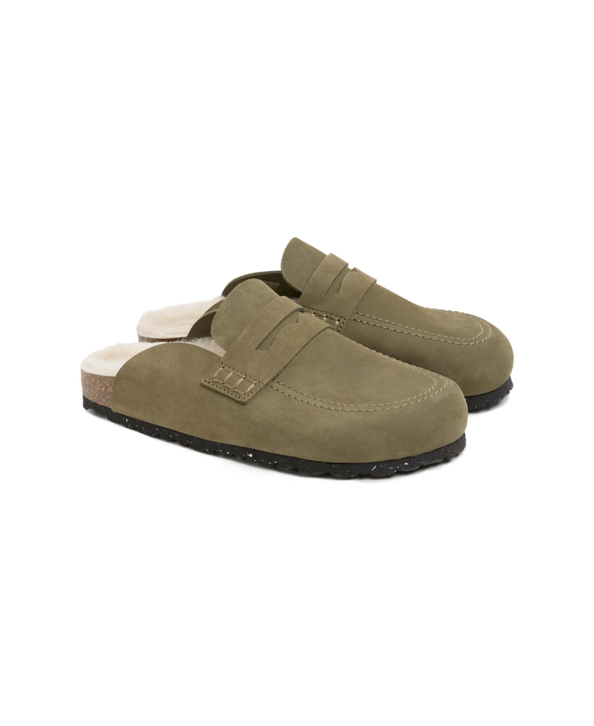 Click here for Sheep Lined Penny Loafer Clog - Khaki prices