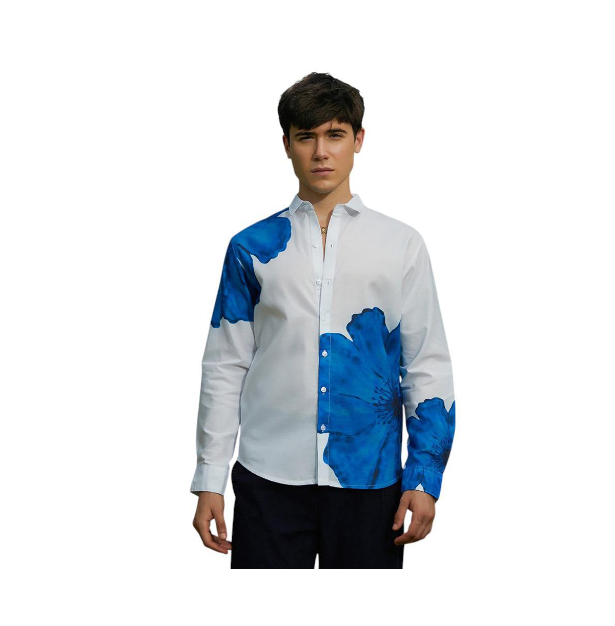 Click here for Campus Sutra Mens Primrose Flora Shirt - Blue prices