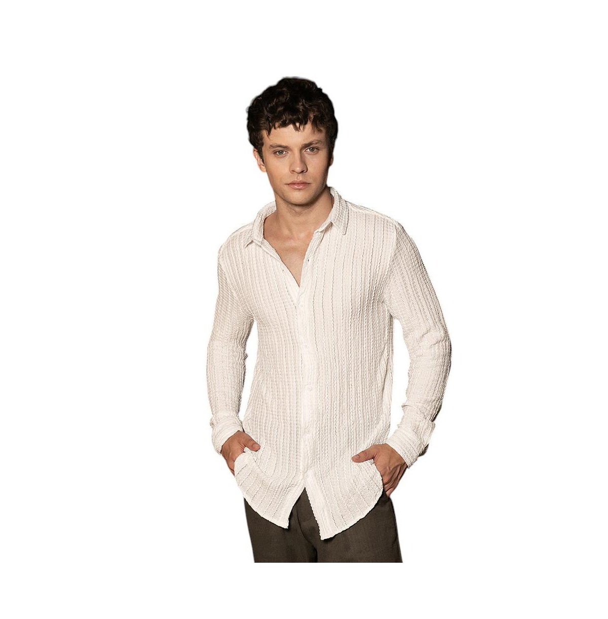 Click here for Campus Sutra Mens Cloud-Lined Textured Shirt - Whi... prices