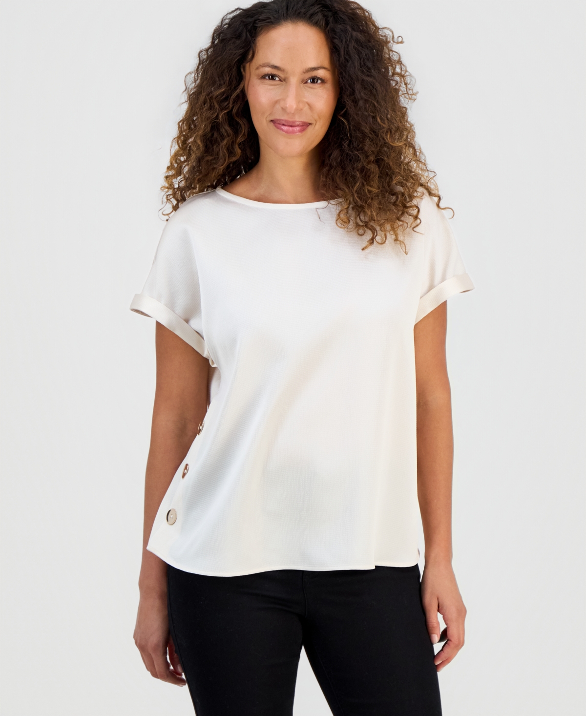 Click here for Jones New York Petite Hammered Satin Button-Trim B... prices