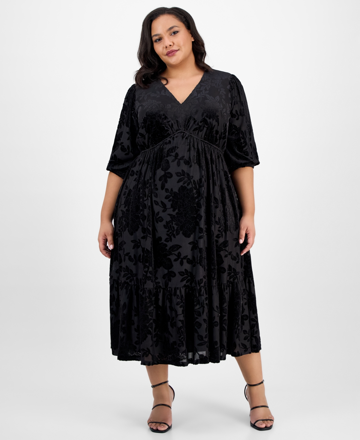 Click here for Robbie Bee Plus Size Burnout Velvet Midi Dress - B... prices