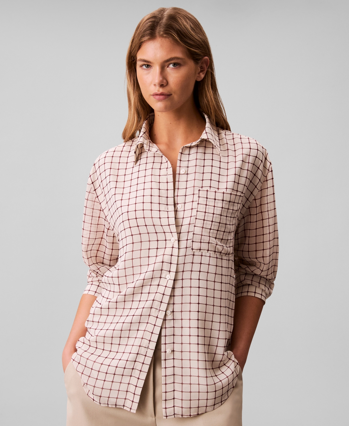 Click here for Calvin Klein Womens Printed Classic Button-Front S... prices