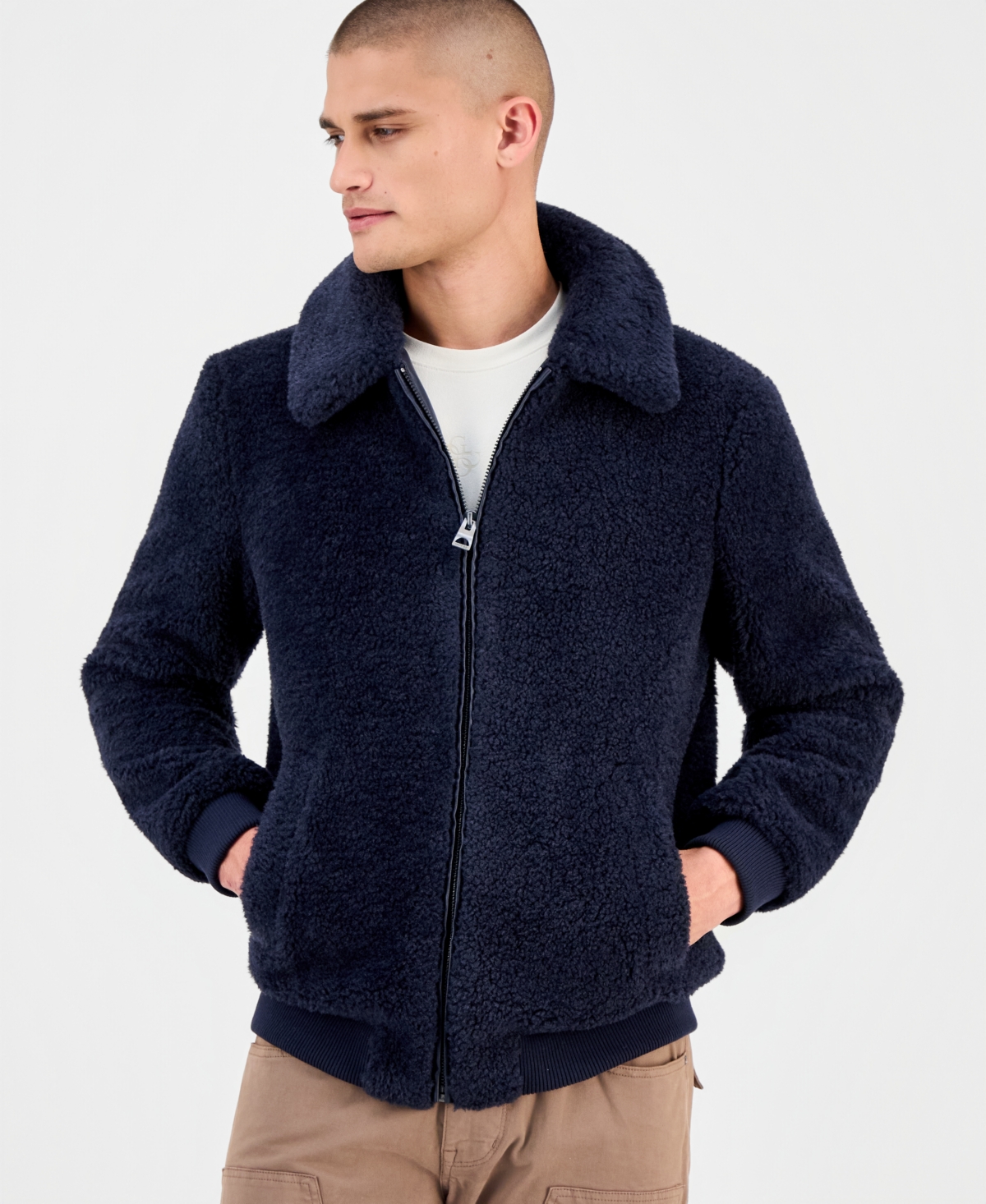 Click here for Guess Mens Teddy Bear Fleece Bomber Jacket - Smart... prices