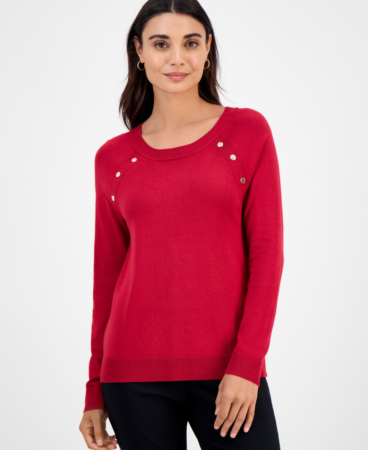 Jm Collection Petite Button-Detail Sweater  Macys Exclusive - Canyon Red