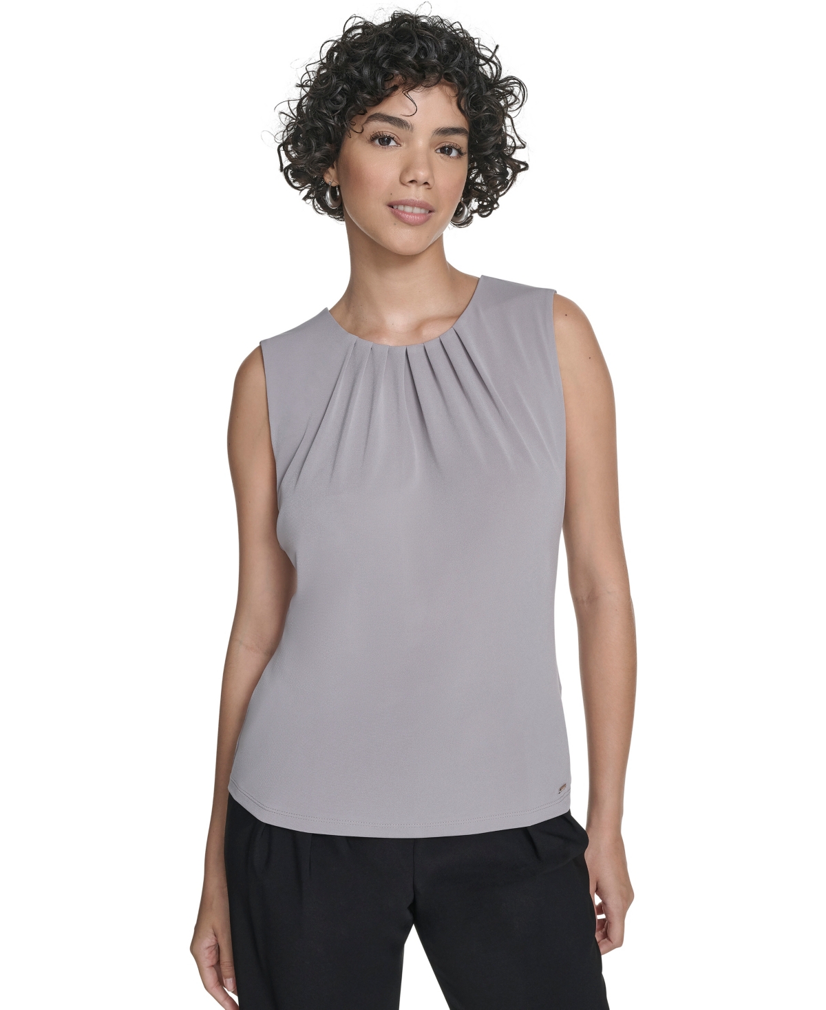 Click here for Calvin Klein Womens Sleeveless Pleated Neck Top -... prices