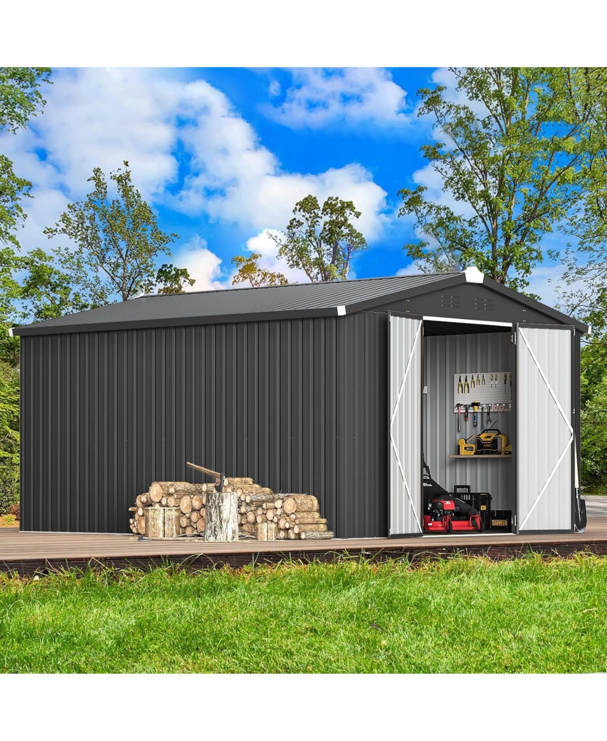 Click here for Aecojoy 10x14 Outdoor Storage Shed - Dark grey prices