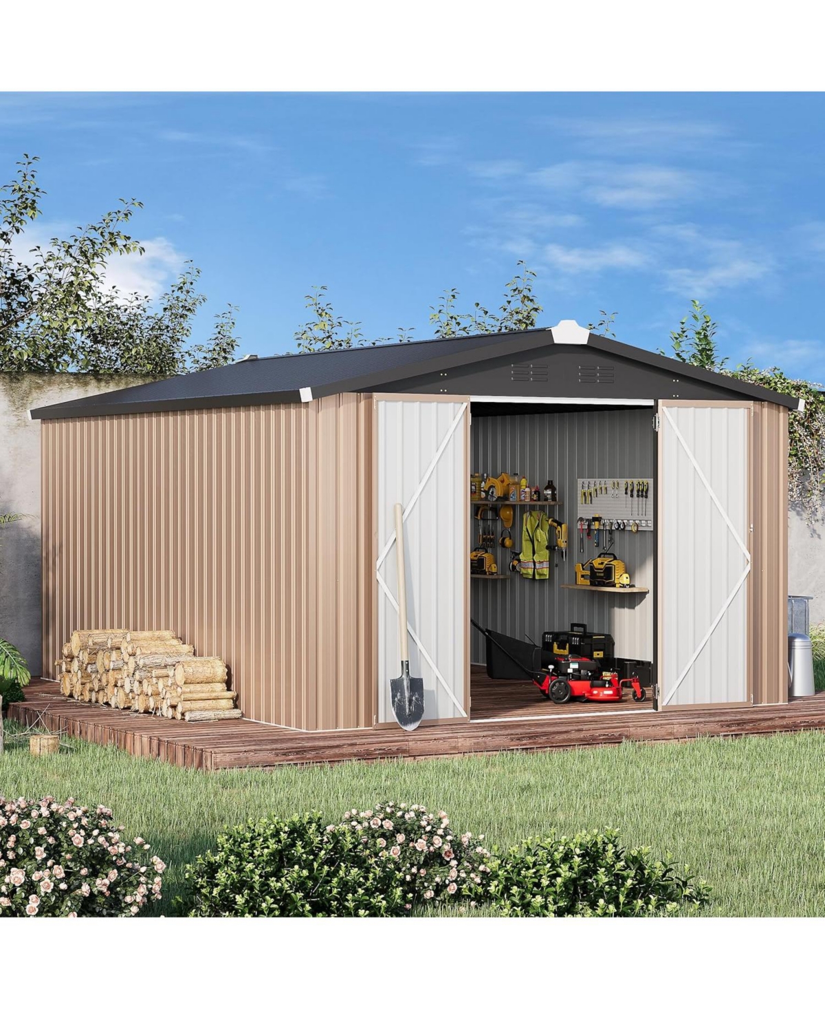 Click here for Aecojoy 10x14 Outdoor Storage Shed - Brown and gre... prices