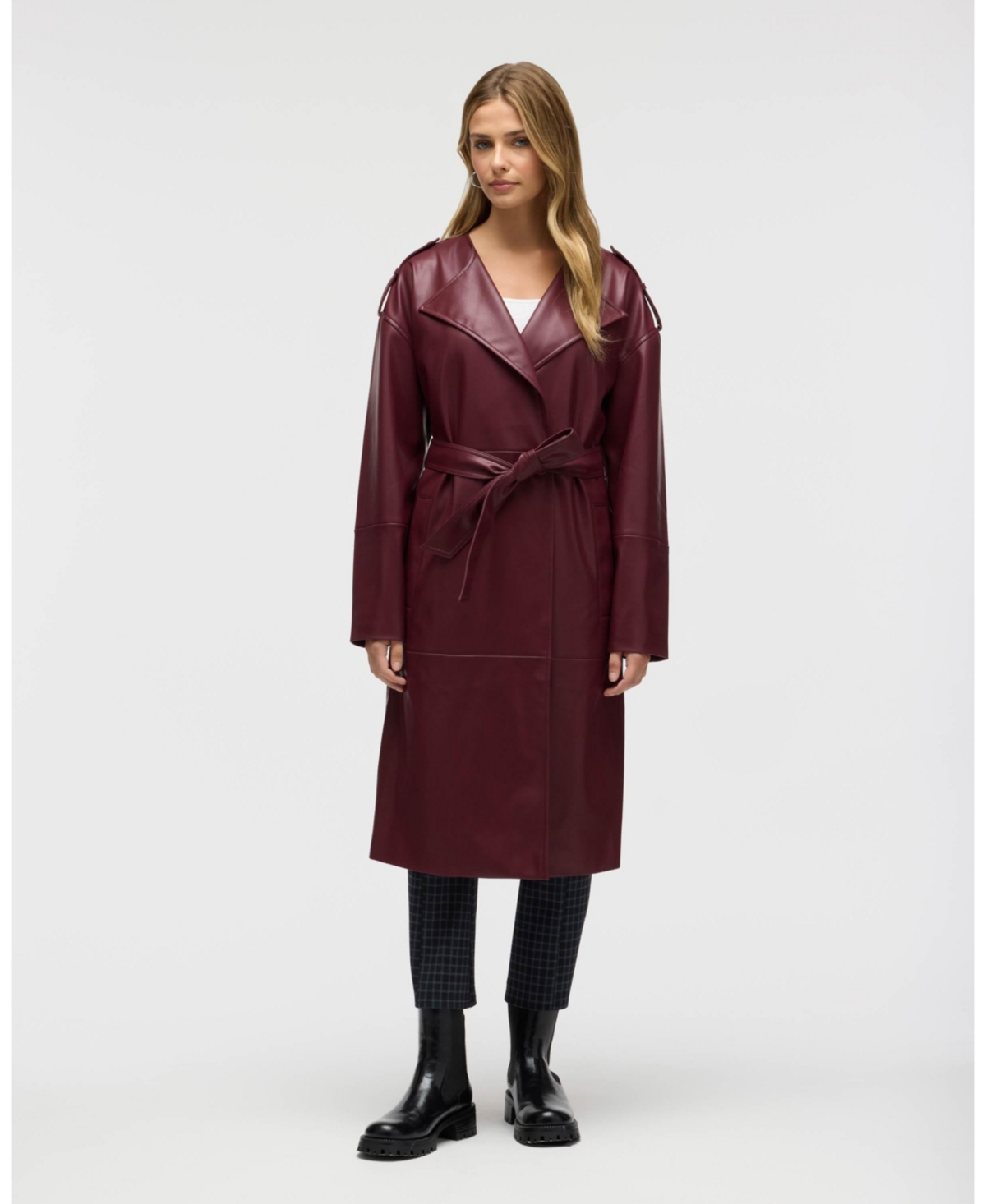 Click here for Nvlt Womens Poet Lapel Belted Faux Leather Trench... prices