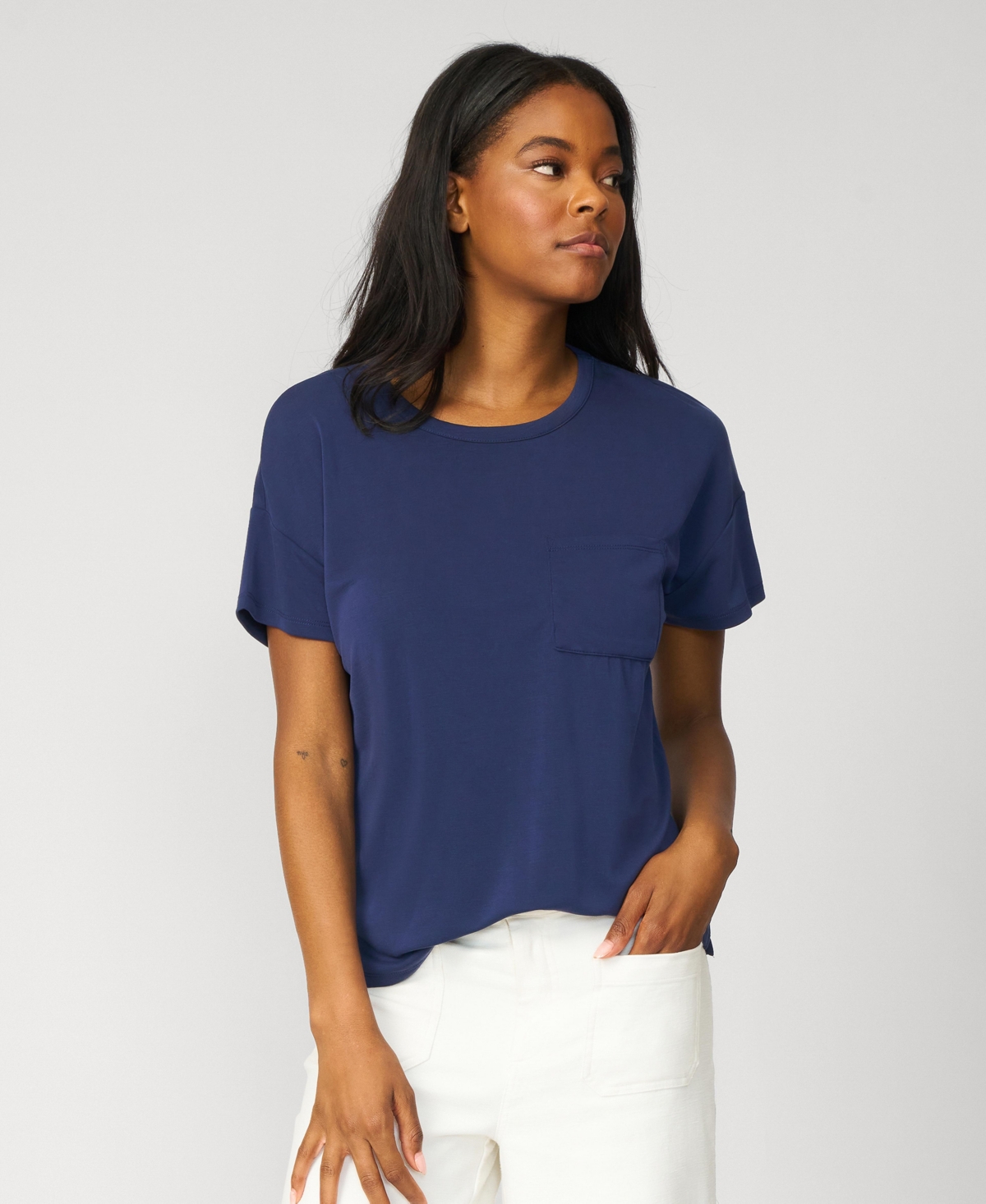 Click here for Cable & Gauge Womens Soft Modal Pocket Tee - Navy... prices