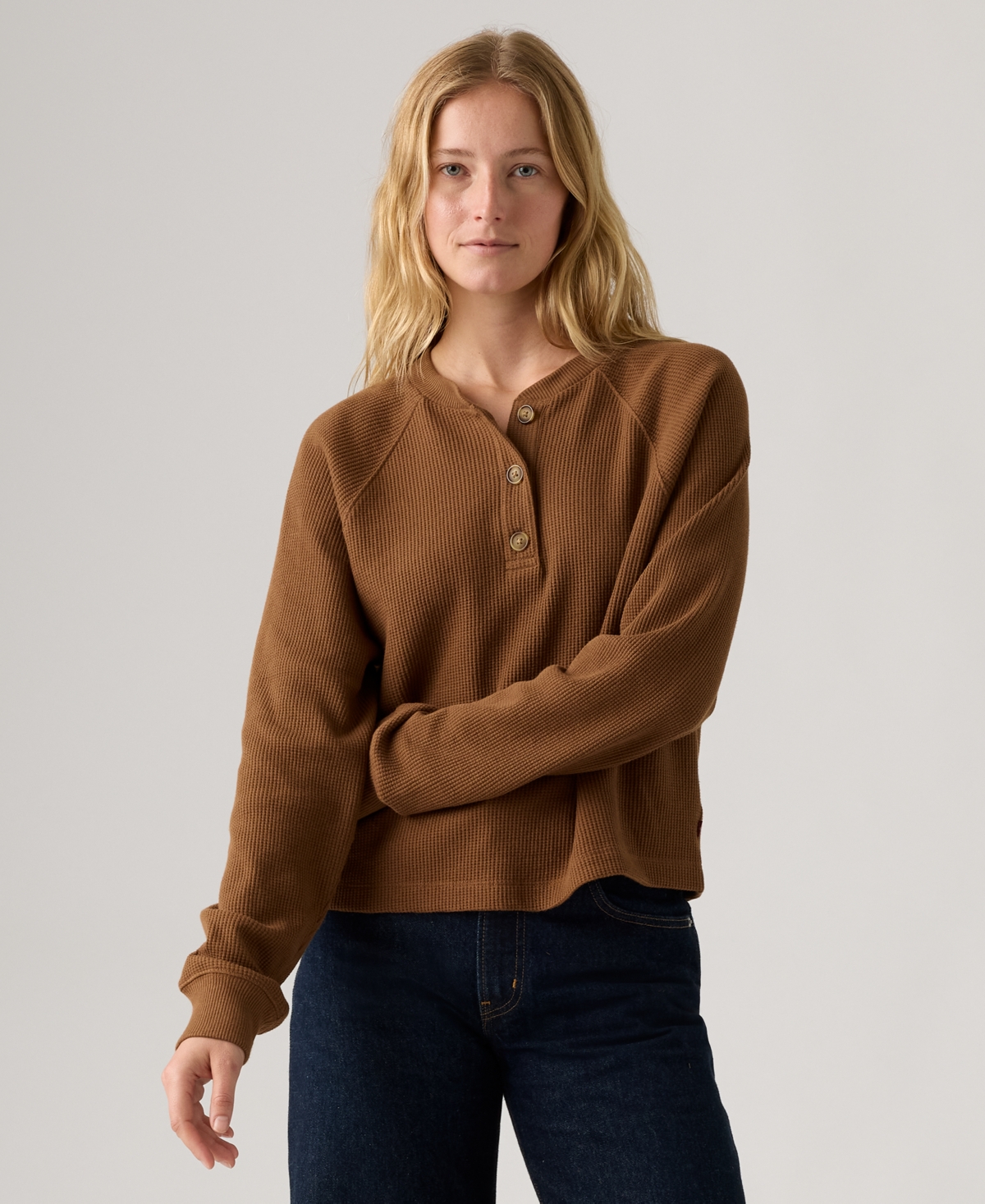 Click here for Levis Womens Lassen Henley Long Sleeve Top - Bison prices