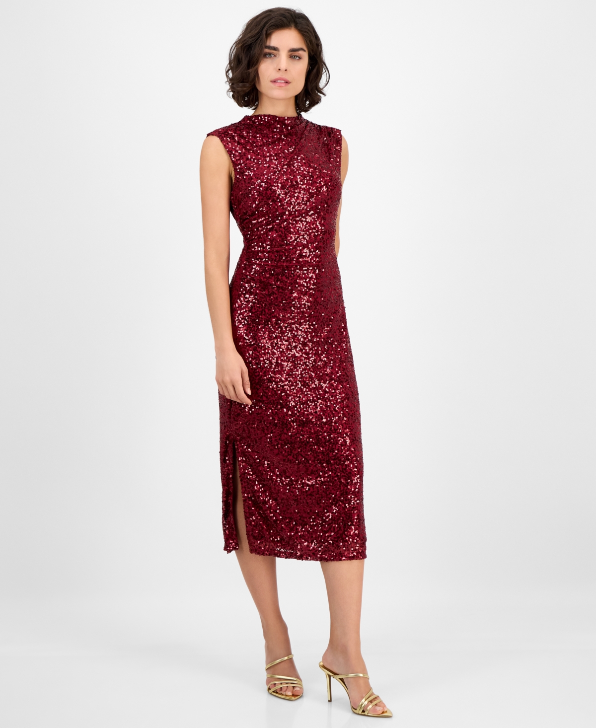 Click here for Anne Klein Womens Drape-Neck Sleeveless Sequin Dre... prices