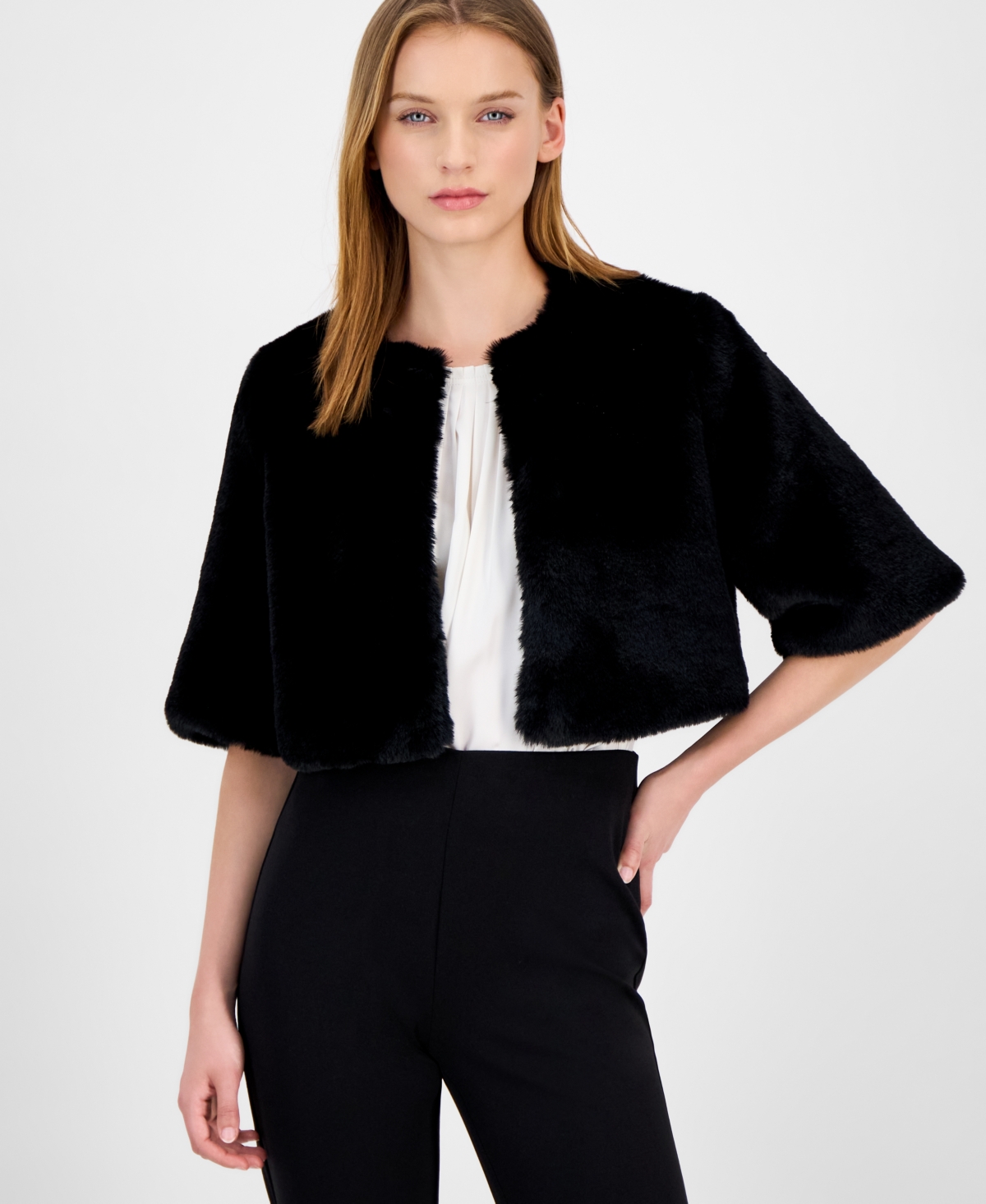 Click here for Anne Klein Womens Faux Fur Open Front Shrug - ANNE... prices