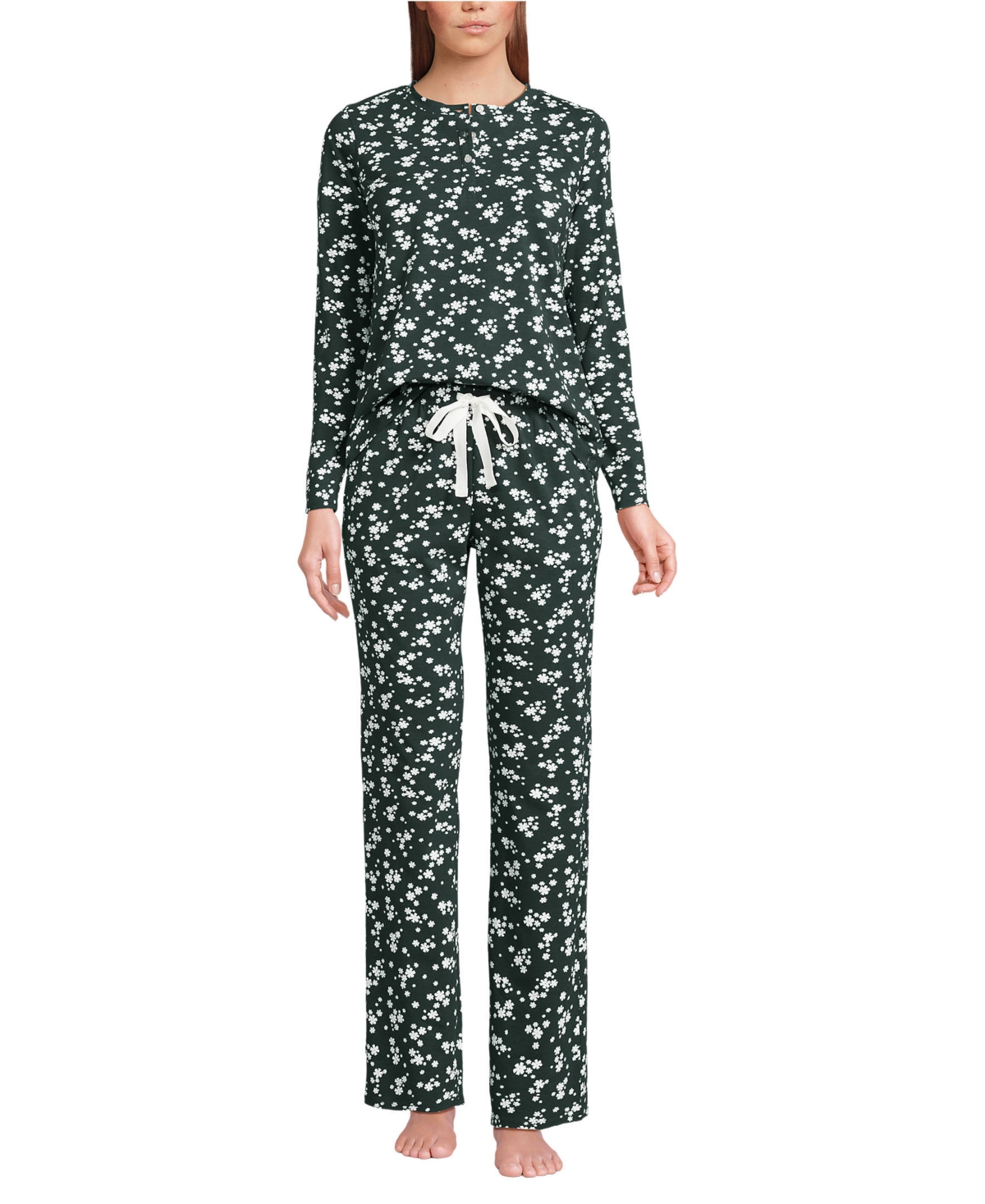Click here for Lands End Womens Knit 2 Piece Pajama Set - Long Sl... prices