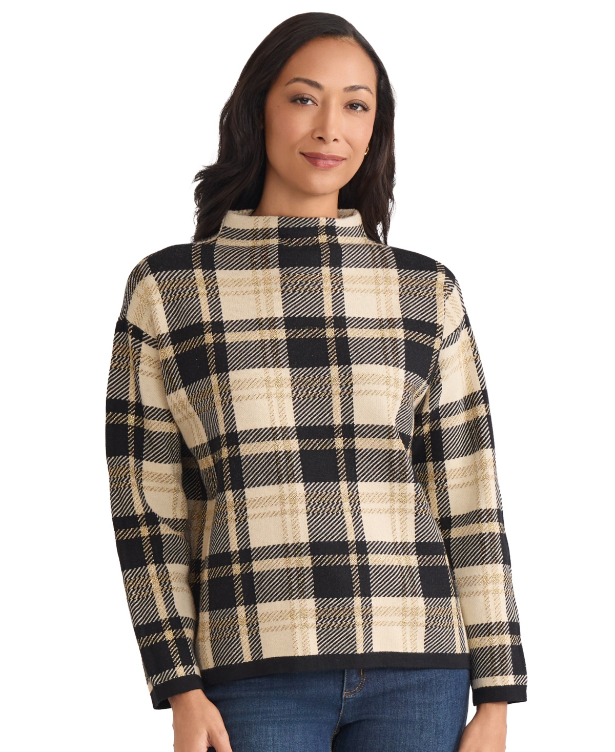 Click here for Jones New York Petite Plaid Long Sleeve Sweater -... prices