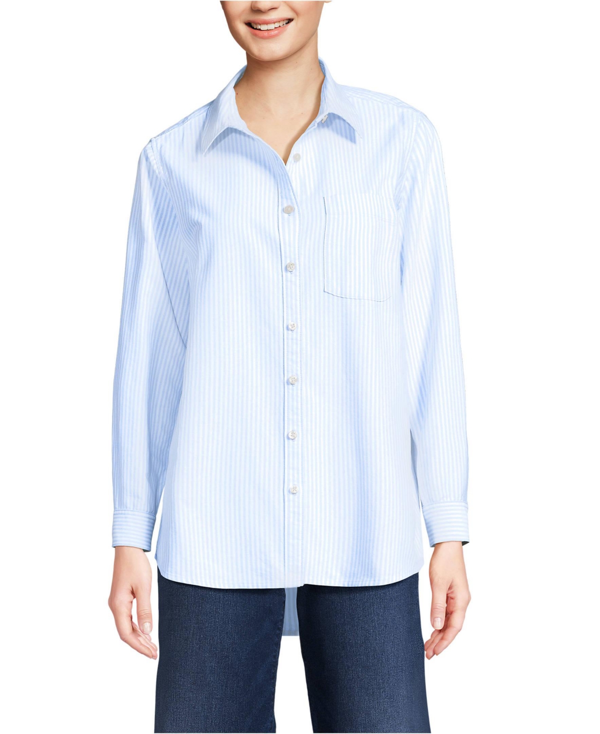 Click here for Lands End Womens Oxford Shirt - Clear blue stripe prices