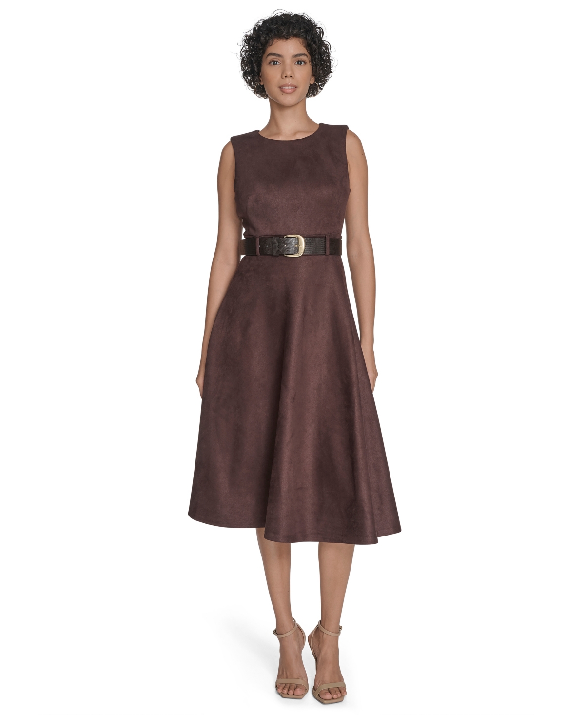 Click here for Calvin Klein Womens Belted Midi Dress - Coffee Bea... prices