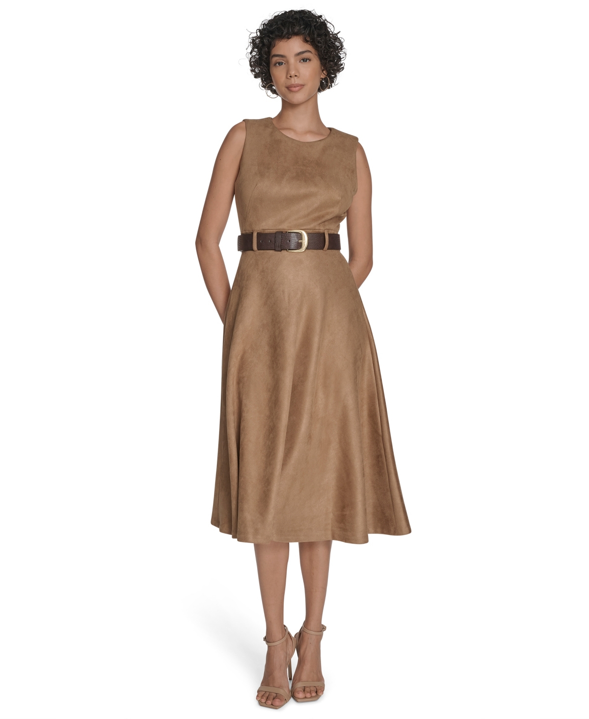 Click here for Calvin Klein Womens Belted Midi Dress - Luggage prices