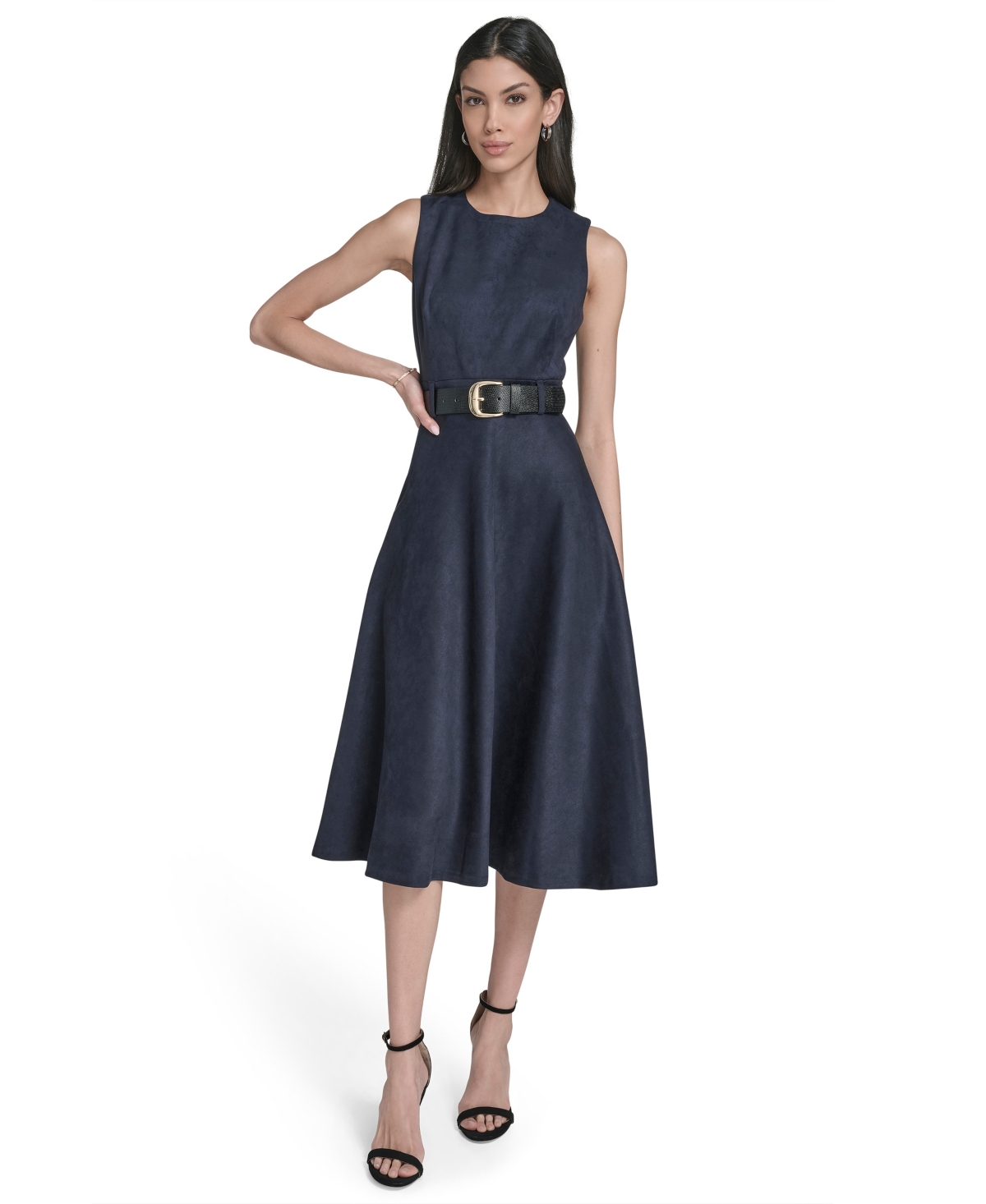 Click here for Calvin Klein Womens Belted Midi Dress - Navy prices