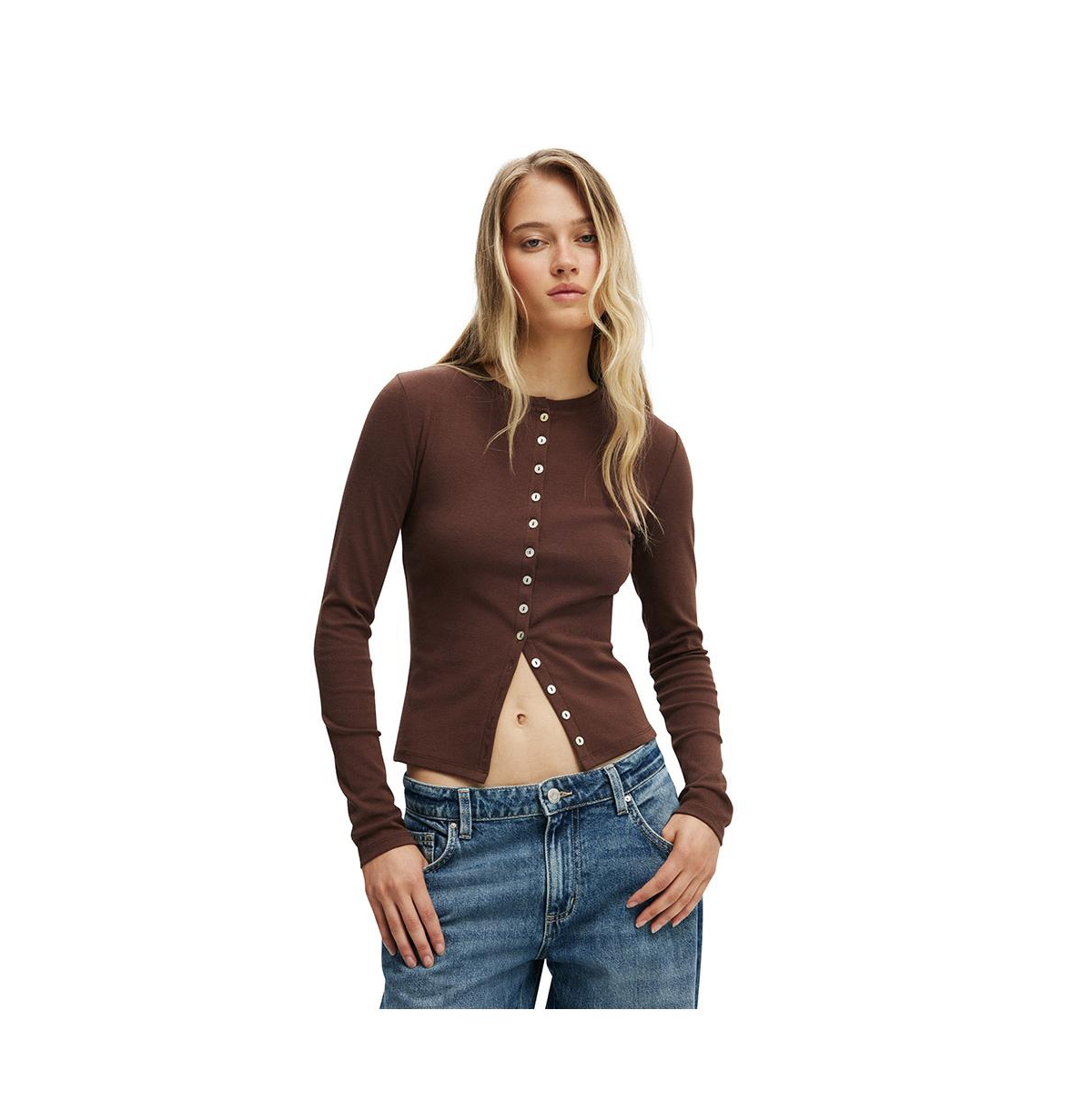 Click here for Cotton On Womens Bailey Button Detail Cardi - Choc... prices