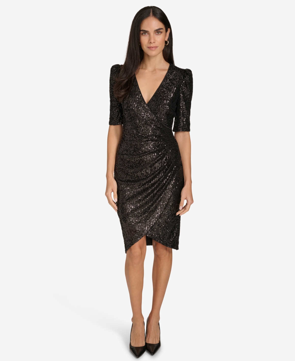 Click here for Calvin Klein Petite Sequined Puff-Sleeve Dress - B... prices