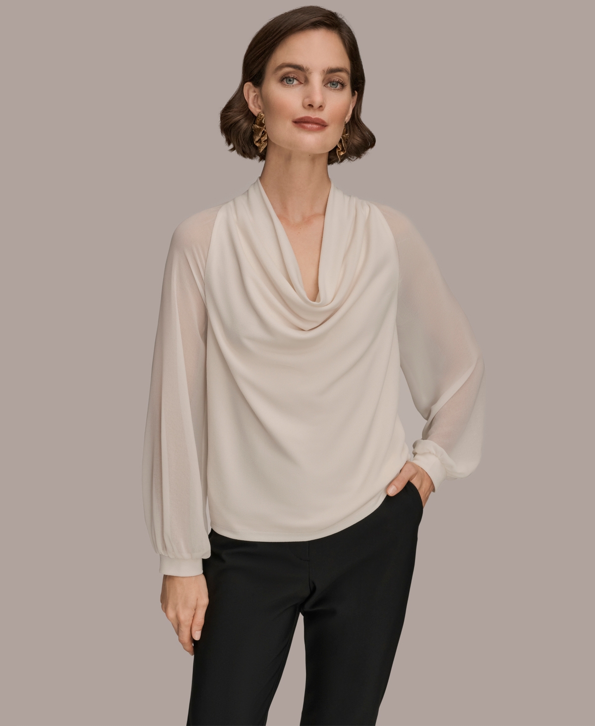 Click here for Donna Karan New York Womens Long Sleeve Mix Media... prices