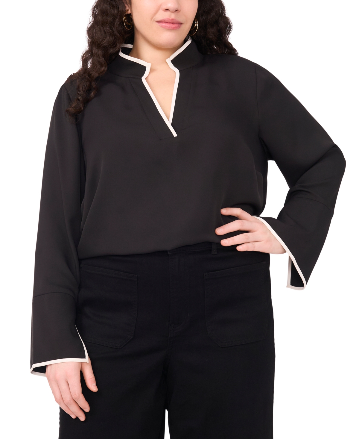 Click here for Vince Camuto Plus Size V-Neck Contrast Trim Tunic... prices