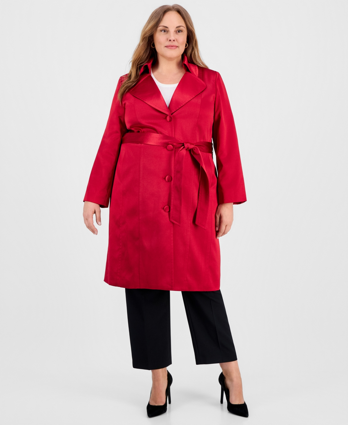 Click here for Kasper Womens Plus Size Button Closure Long Trench... prices