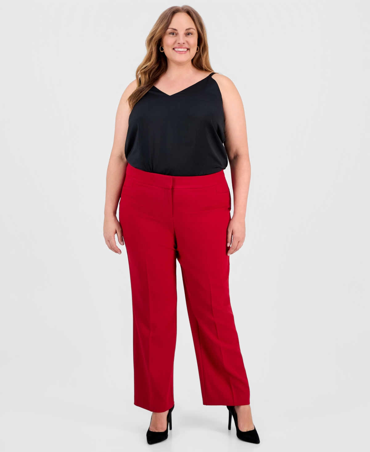 Click here for Kasper Plus Size Straight-Leg Pants - Fire Red prices