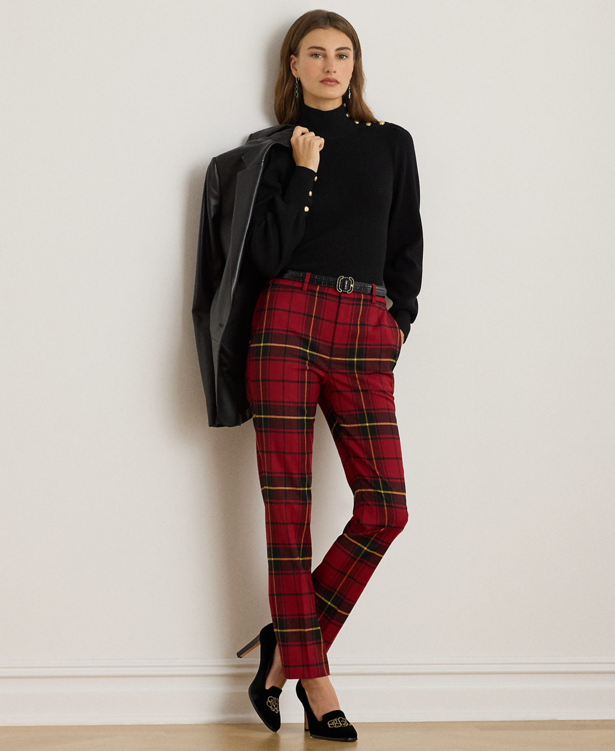 Click here for Lauren Ralph Lauren Petite Checked Mid Rise Croppe... prices