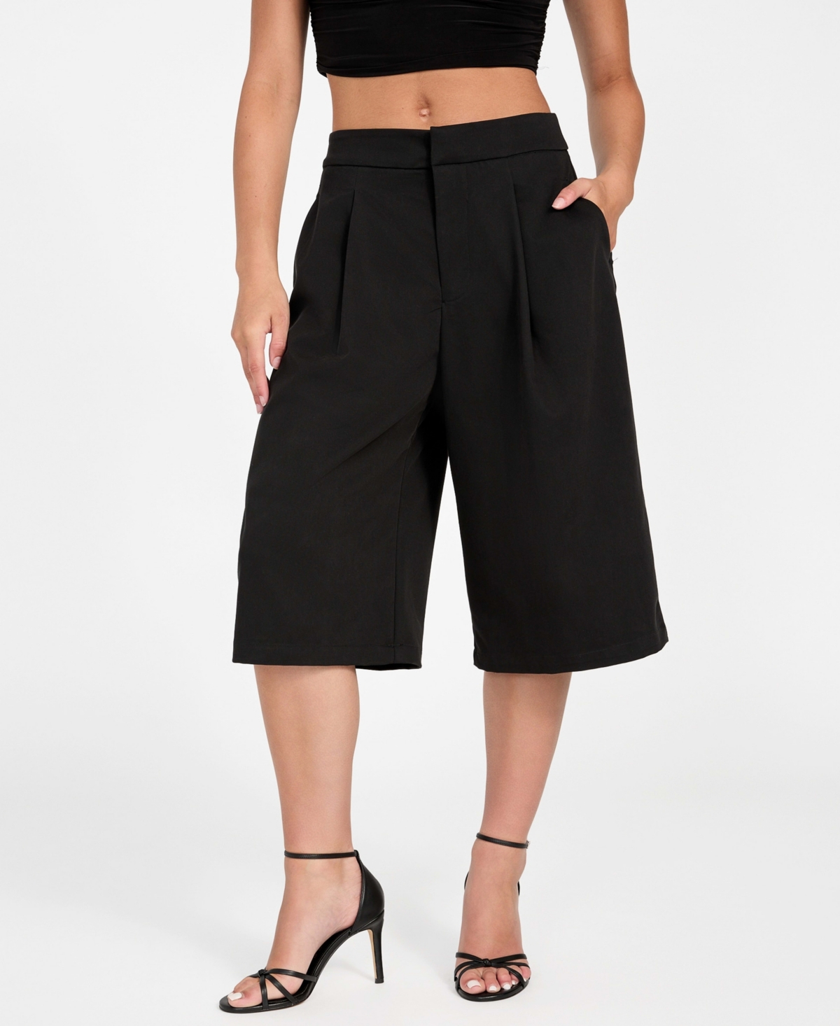 Click here for Guess Womens Junny Twill Wide Leg Capri - Jet Blac... prices