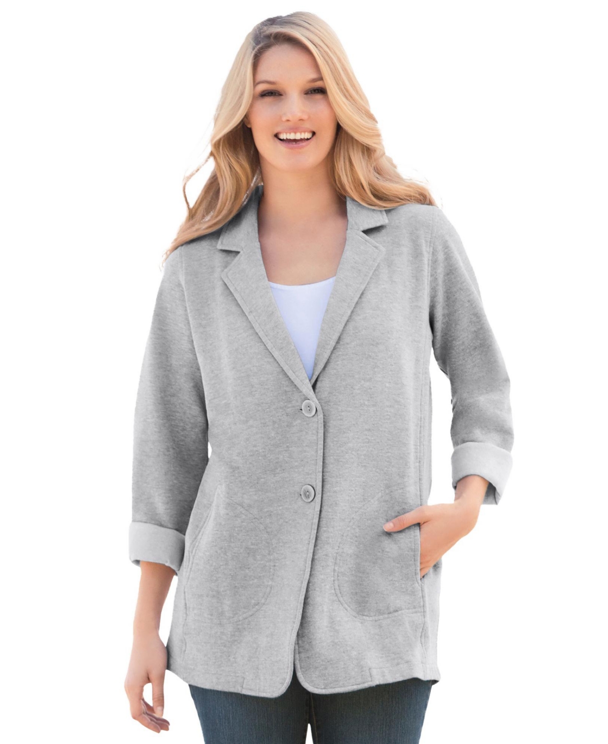 Click here for Woman Within Womens Within Knit Blazer - Heather g... prices