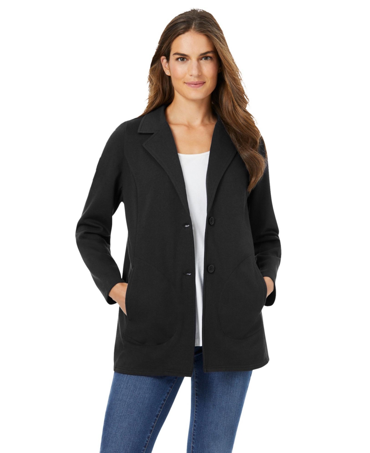 Click here for Woman Within Womens Within Knit Blazer - Black prices