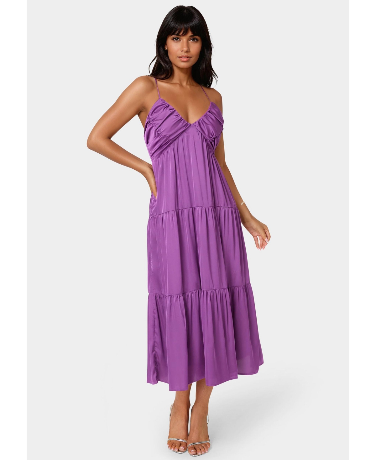 Click here for Bebe Womens Tiered Maxi Sundress - Violet prices
