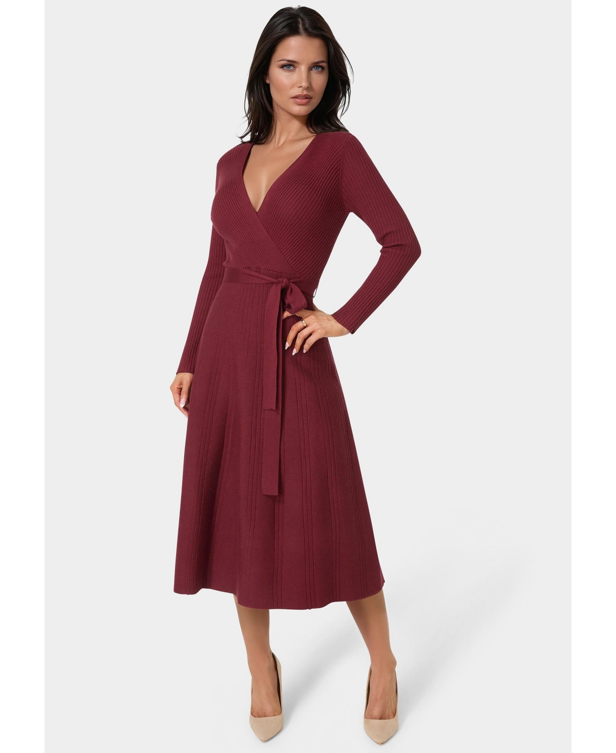 Click here for Bebe Womens Fit and Flare Midi Sweater Dress - Win... prices