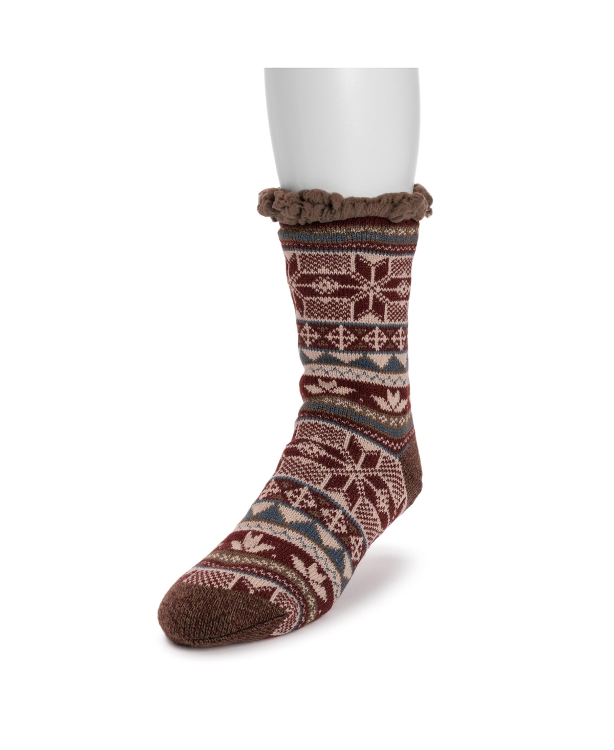 Click here for Muk Luks Mens Cabin Sox - Crimson/brown prices