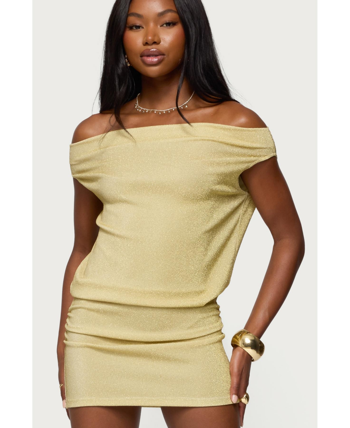 Click here for Edikted Womens Eris Metallic Off Shoulder Mini Dre... prices