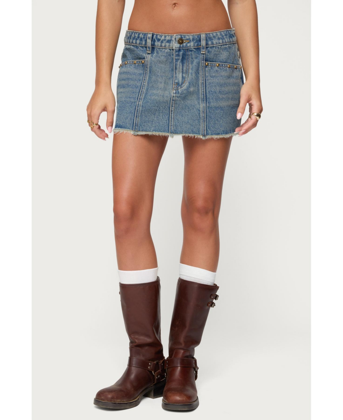 Click here for Edikted Womens Keiko Studded Denim Mini Skirt - Bl... prices
