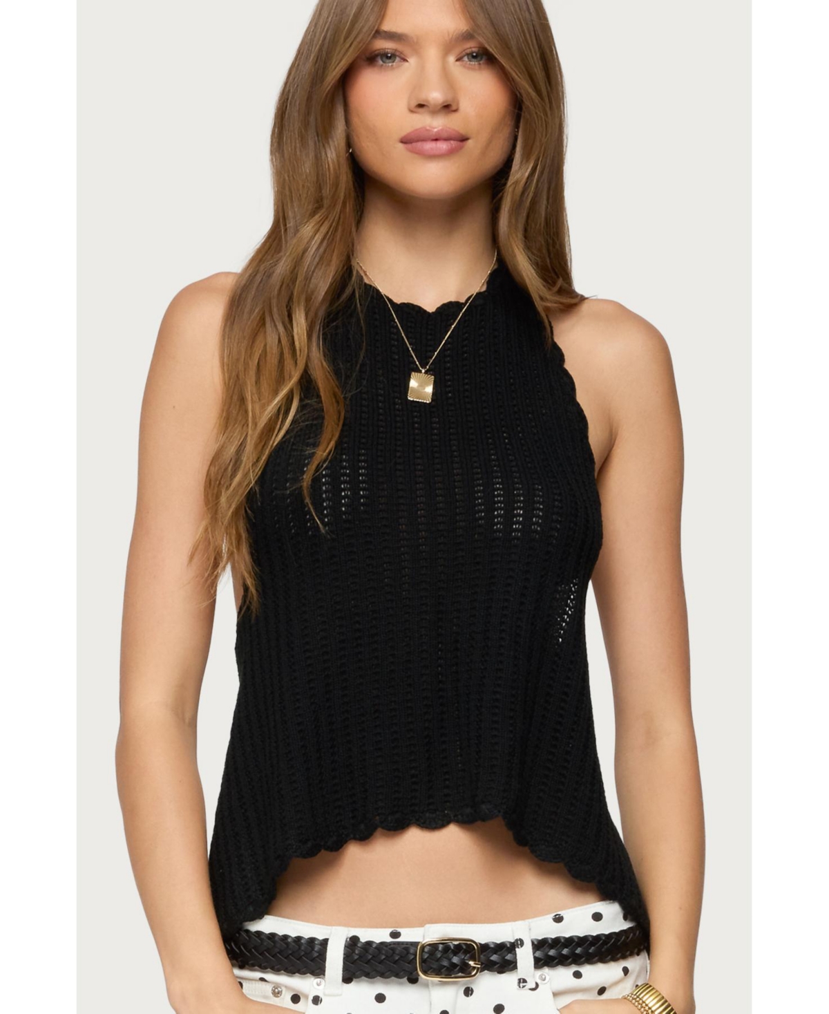 Click here for Edikted Womens Ivey Backless Crochet Halter Top -... prices
