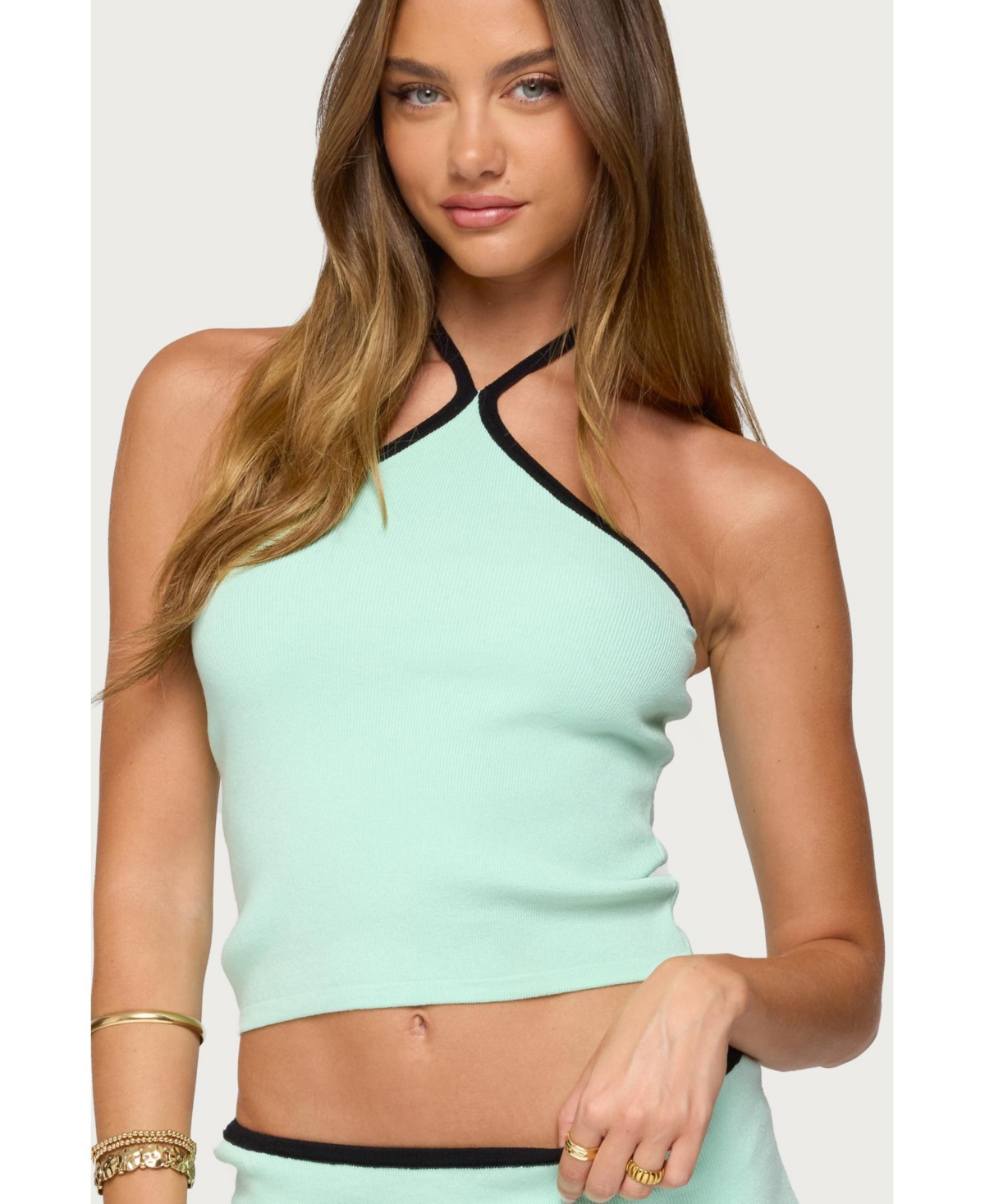 Click here for Edikted Womens Aureley Contrast Knit Halter Top -... prices