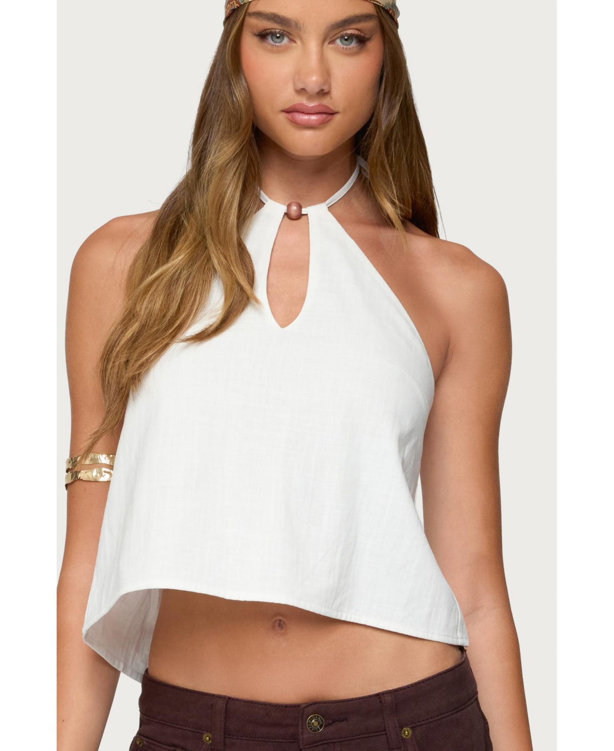 Click here for Edikted Womens Oliviana Linen Look Halter Top - Wh... prices