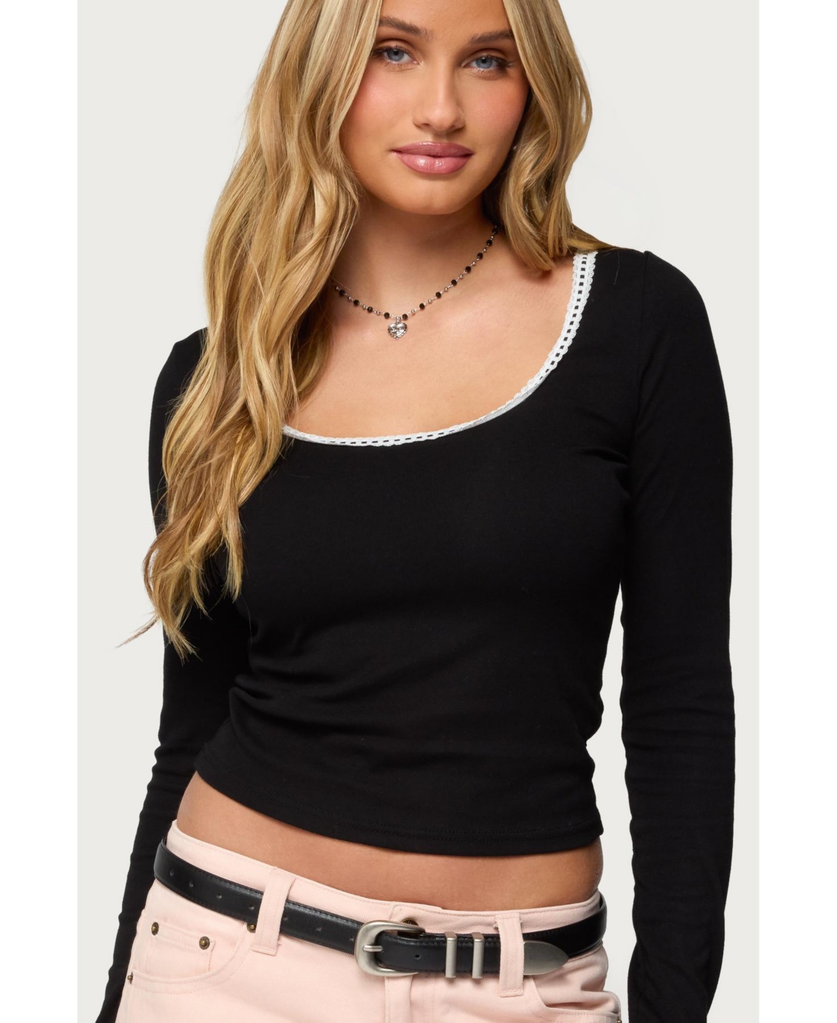 Click here for Edikted Womens Contrast Lacey Long Sleeve Top - Bl... prices