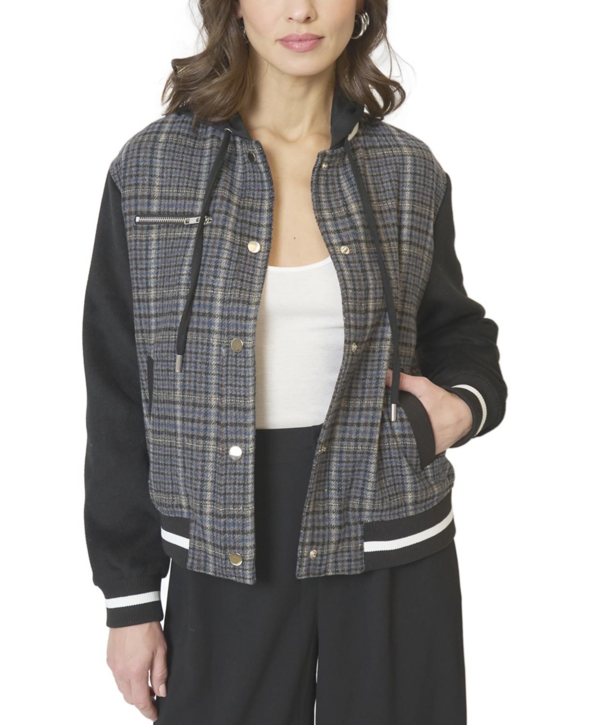 Click here for Central Park West Womens Billie Plaid Bomber - Pla... prices