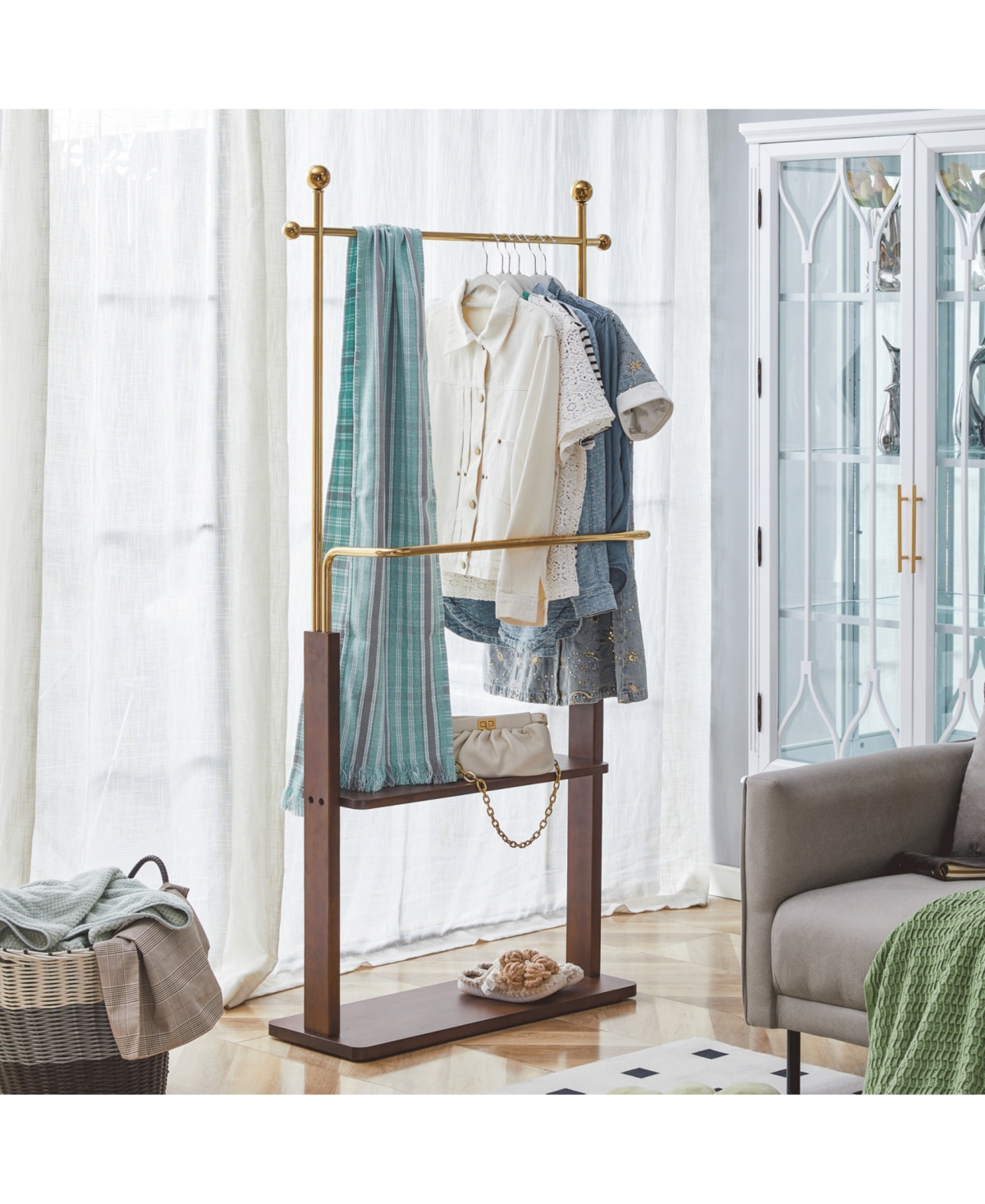 Click here for Streamdale Furniture Golden Steel & Walnut Coat Ra... prices