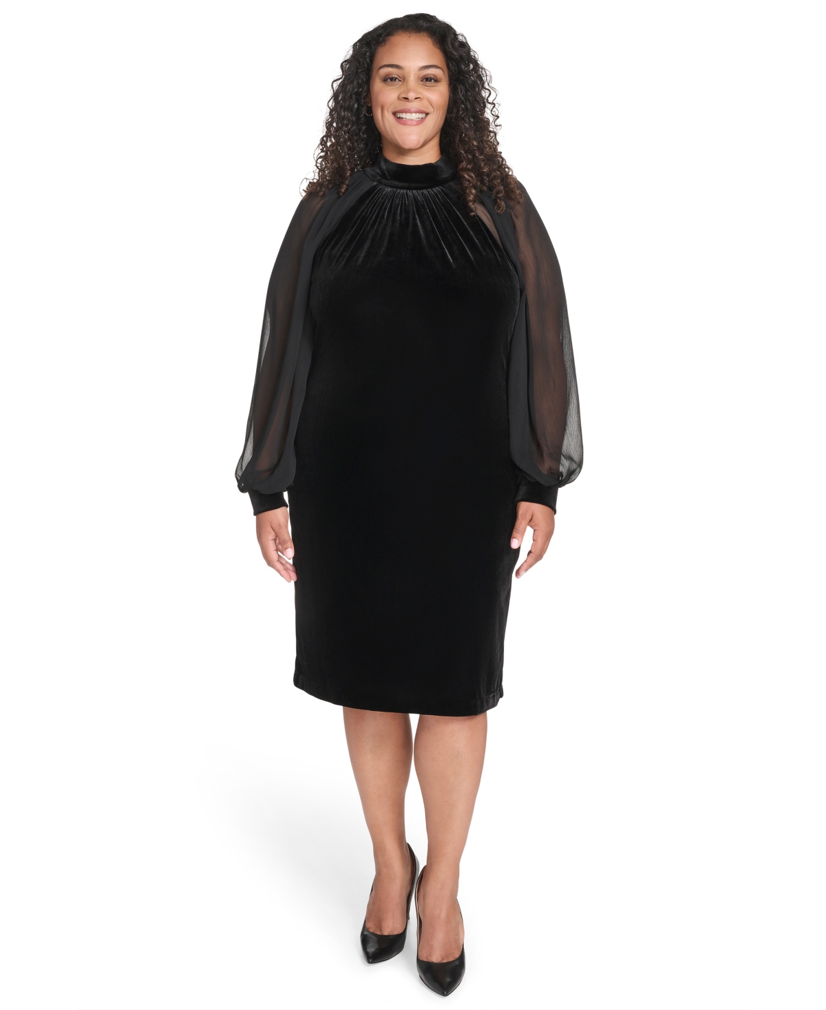 Click here for Calvin Klein Plus Size Mock Neck Long Dress - Blac... prices